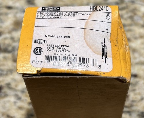 Hubbell HBL2410 Locking Device Receptacle 20A 125 250V L14-20R Blk New ...