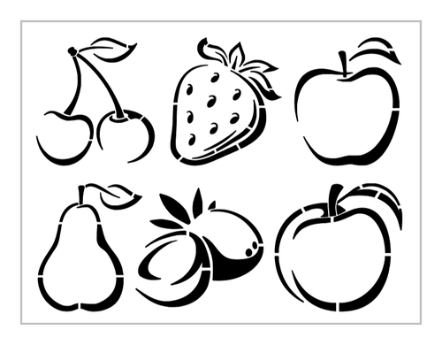 Mixed Fruit Stencil Strawberry Cherry Apple Peach 8" x 10" Reusable ...
