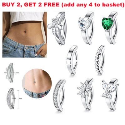 Belly Bars Navel Button Clicker Bar Ring CZ Gem Plain Body Piercing ...