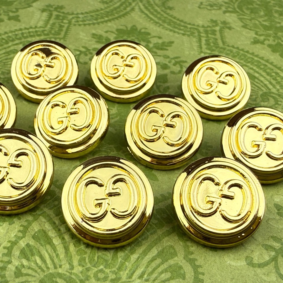 10 SMALL GUCCI BUTTONS DOUBLE G LOGO GOLD METAL ROUND 15MM VINTAGE | eBay