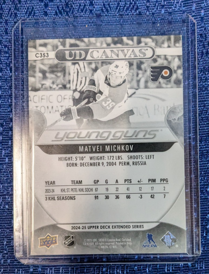 2024-25 Upper Deck Extended Black Canvas Young Guns Matvei Michkov C353 ...