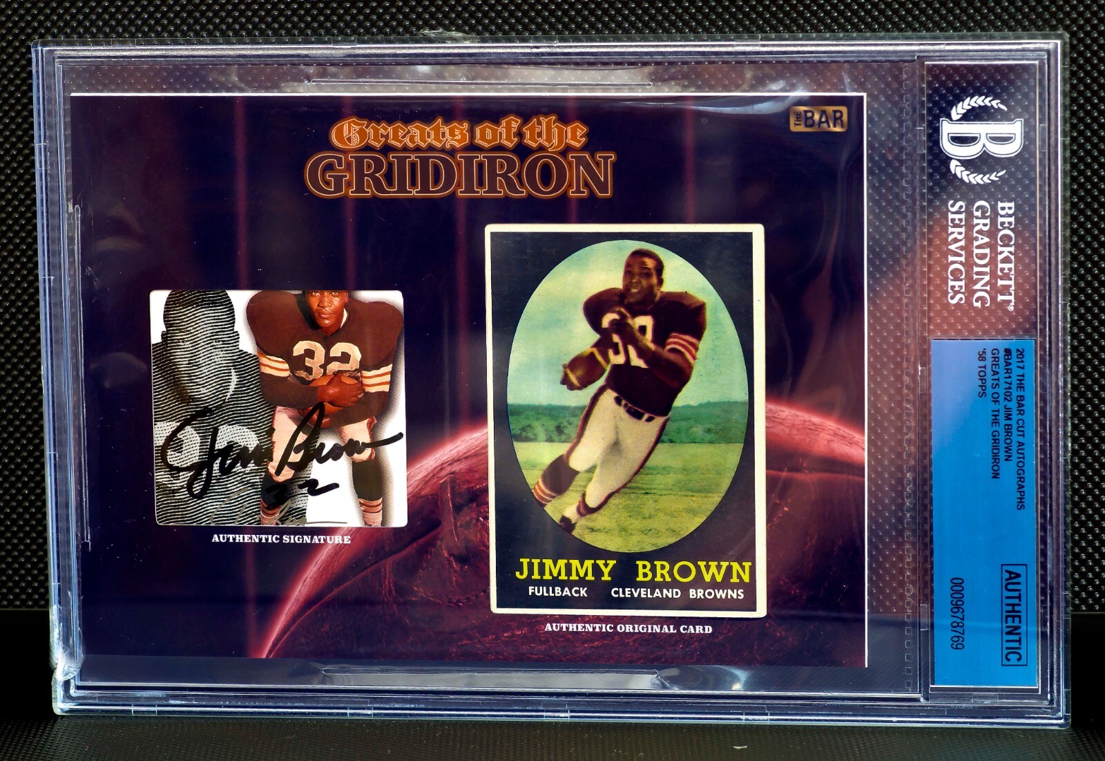 Jim Brown 1958 Topps Rookie Card /2017 Bar Card Auto 1/1 Auto Graded ...