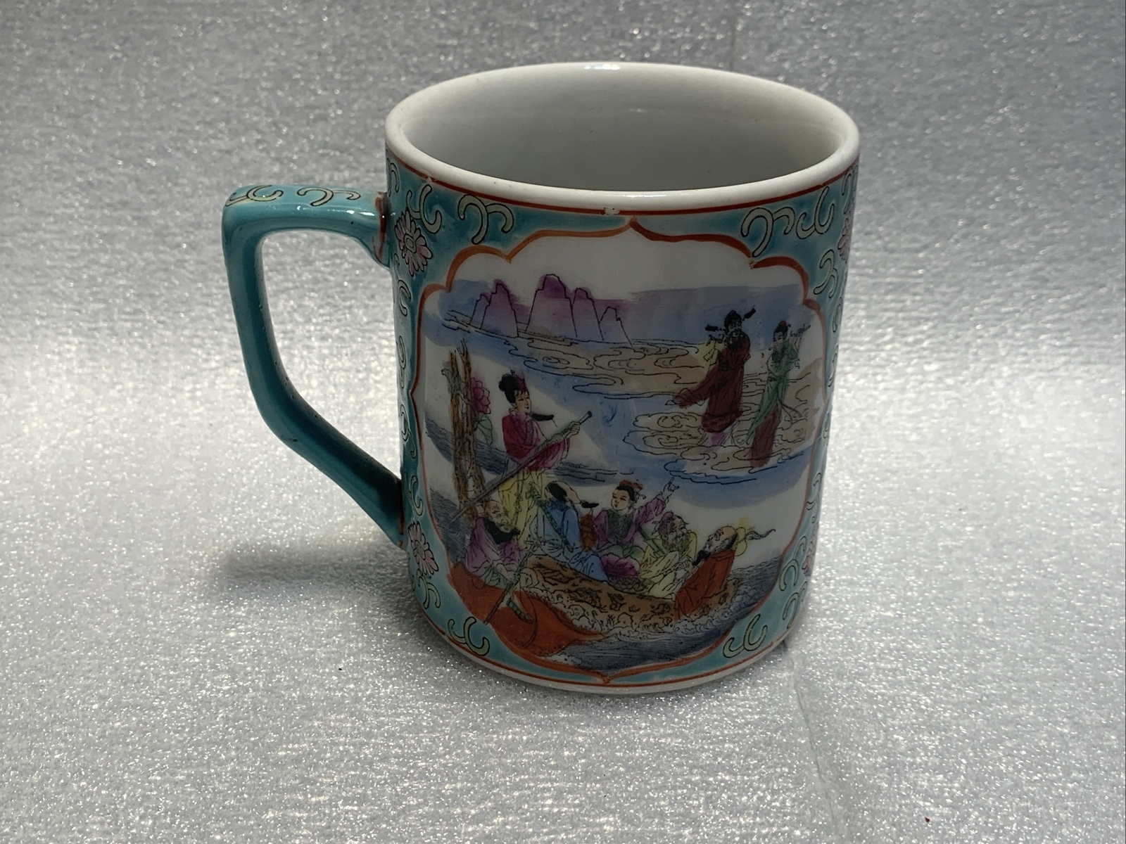 VTG-JINGDEZHEN Chinese Hand Painted Wanshou Mug Porcelain Blue Tea Cup ...