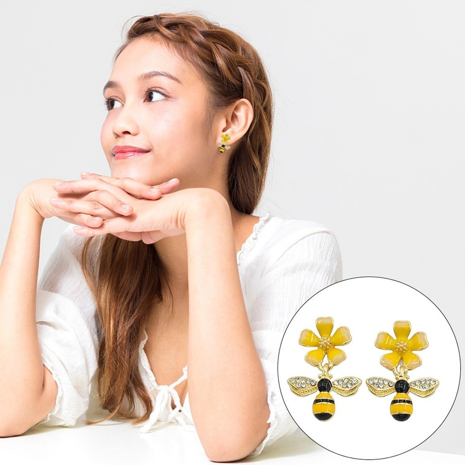 2 Pairs Bee Jewellery for Women Small Stud Earrings Flower Accessories ...