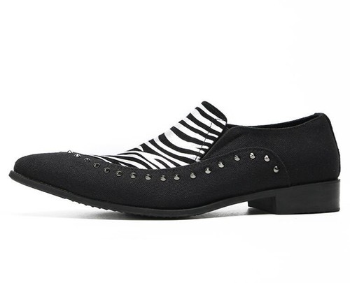 Men's Fashion Pointy Toe Rivet zebra-stripe Slip On Loafers Party ...