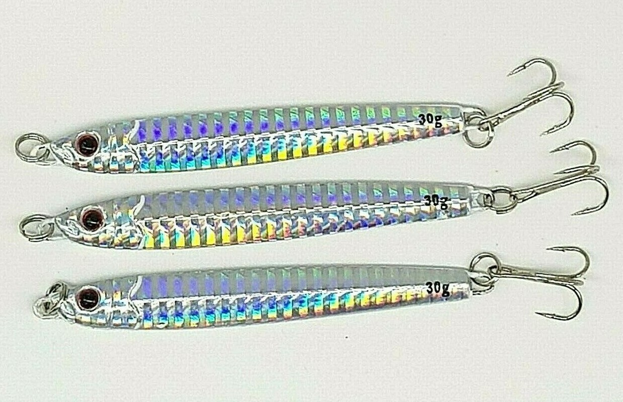 Pack of 3 x 30gm SEA FISHING SILVER MINNOW LURES mackerel pike SPINNERS ...