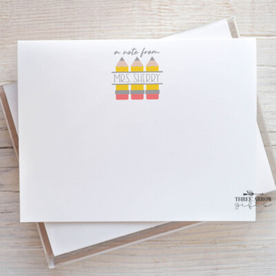 Personalized Teacher A2 5.5" x 4.25" Flat Note Card Set with Envelopes ...