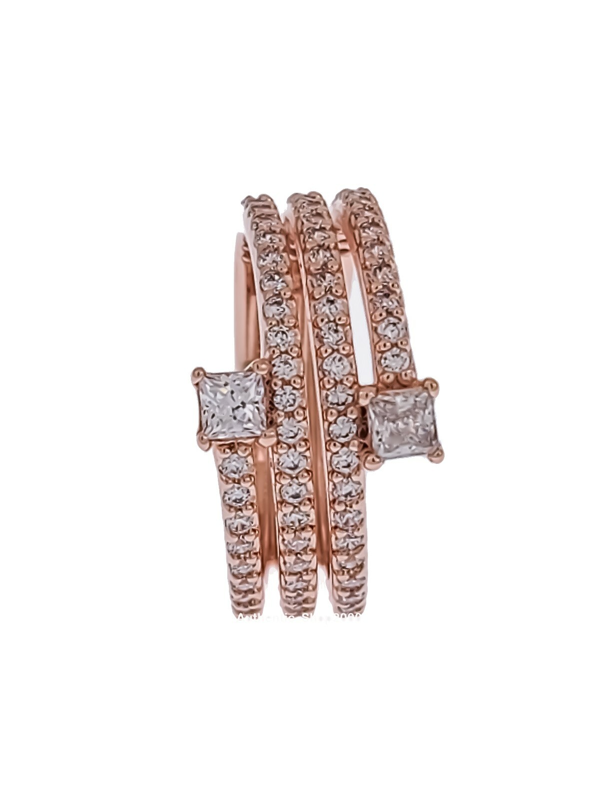 NEW 100% Authentic PANDORA Rose Gold Pave Sparkle Triple Spiral Ring ...