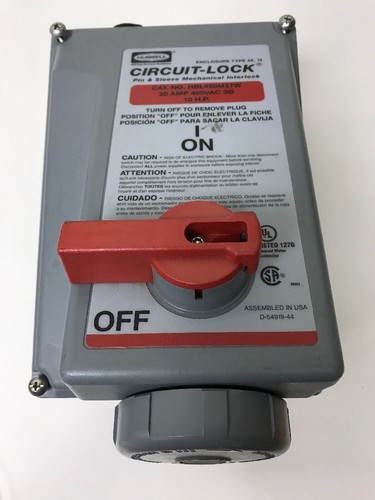 HUBBELL CIRCUIT-LOCK PIN & SLEEVE MECHANICAL INTERLOCK HBL420MI7W 10HP ...