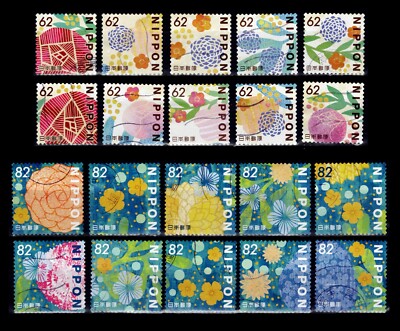 Japan 4211a-j & 4212a-j Greetings Stamps Flowers in Daily Life 62 & 82 ...