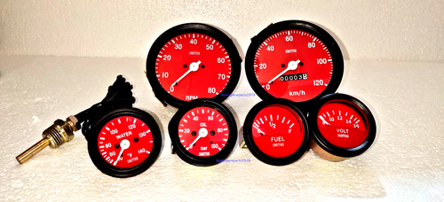Smiths 52mm Kit TempF OilB Fuel Volt Gauge + Speedo 0-120KMH + 0-80 RPM ...