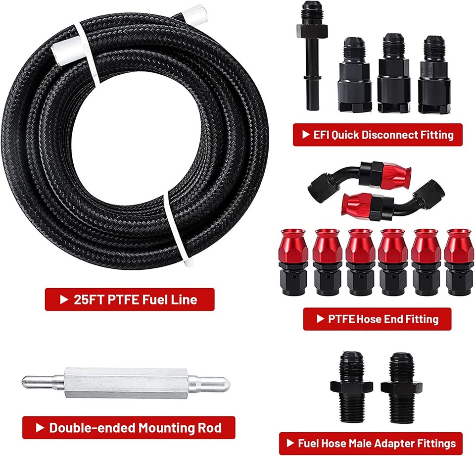 AN6 6AN PTFE LS Swap EFI Fuel Line Fitting Kit with 25FT Hose and 15 ...