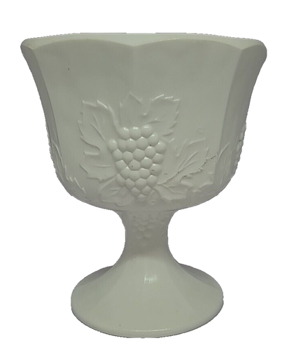 Vintage White Milk Glass Compote Footed Grape Leaf Pattern Vase Dish | eBay
