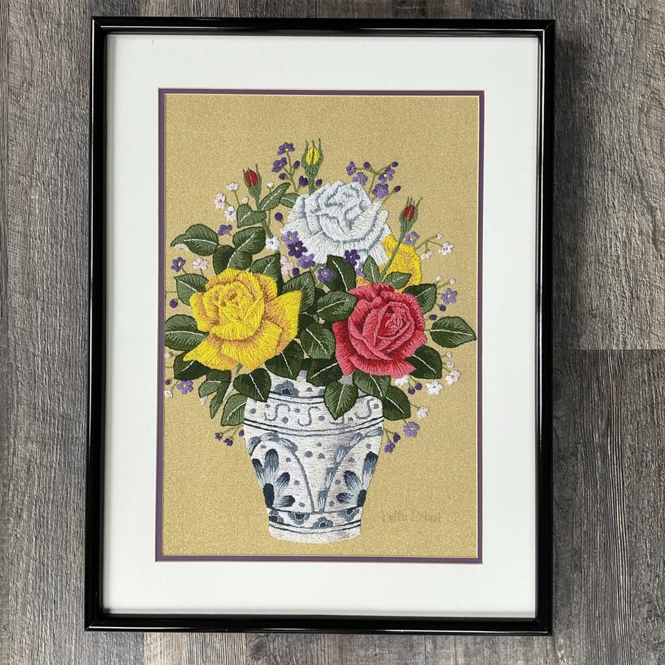 Vintage Tokyo Bunka Embroidery Kit 454 Tsubo & Roses Framed 25x19 ...