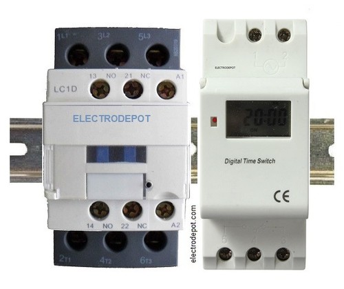 3 Pole Timer 120V, DIN, Motor 32A, Lighting, Heater 50A 3Phase SW Time ...