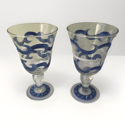 Pier One Goblets Glasses Ocean Wave Blue Swirl Set Of 2 Vintage | eBay