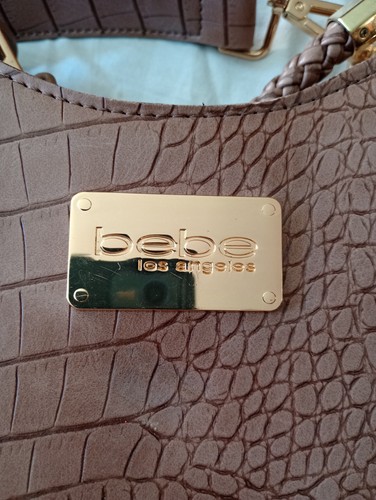 Bebe Los Angeles Embossed Signature Women's Mini Satchel/Bag/Purse, Tan ...