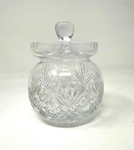 Vintage Cut Crystal Jam/ Jelly /Condiment Jar 4 1/2 in W/Lid Dinning ...