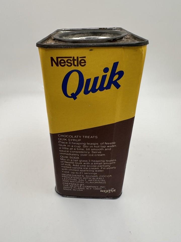 Vintage Nestle Quik 16 OZ Tin Container Bunny Comic Chocolate Flavor ...