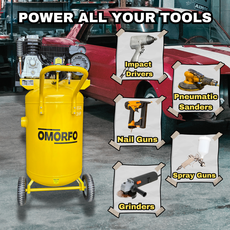 Omorfo Industrial 3HP, 30 Gallon, 15CFM Portable, Vertical Compressor ...