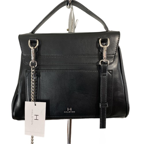 Halston Black Convertible Satchel Purse Black Magnetic Buttons Bag ...