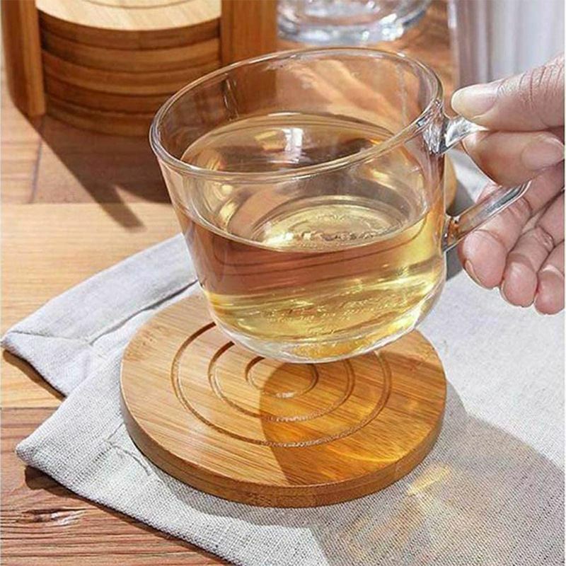 Drink Coasters Set Of 6 Natural Bamboo Design Round Coaster Tea Coffee ...