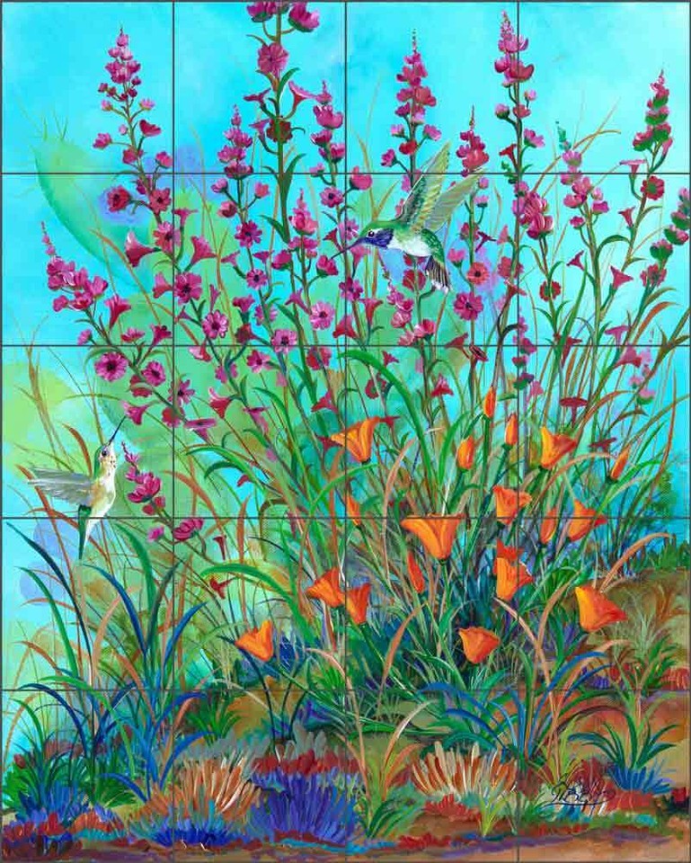 Hummingbird Wildflowers Kitchen Backsplash Ceramic Tile Mural Susan ...