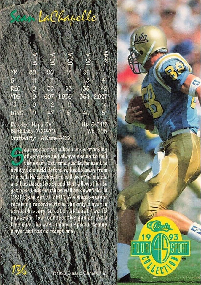 Sean LaChapelle 1993 Classic Four Sport Collection #136 Rookie RC 31q ...