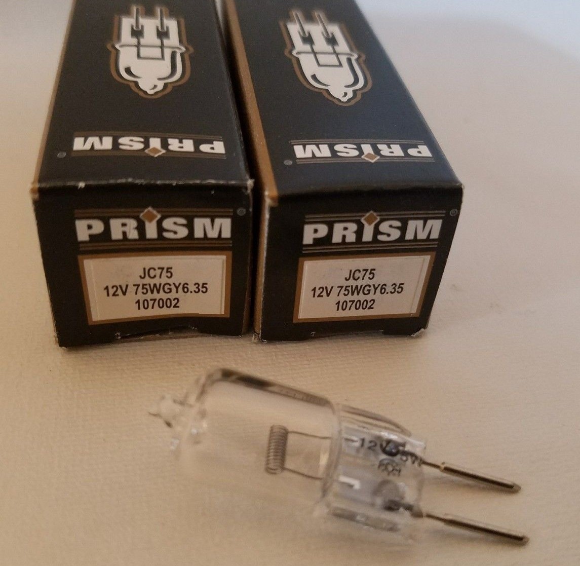 2x Prism JC75 12V 75W GY6.35 Bi-Pin Halogen Lamps Light Bulbs Clear T-4 ...