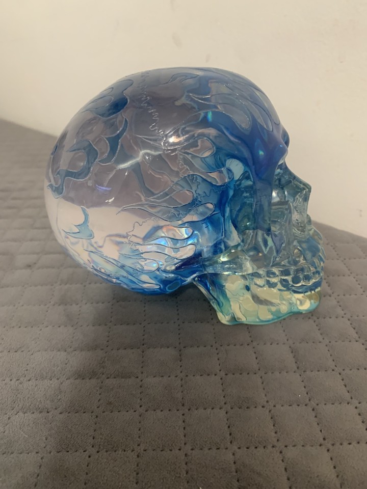 Blue Clear Resin Flame TRANSLUCENT SKULL Figurine By Summit Collection ...