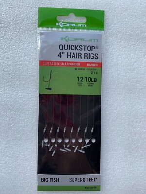KORUM QUICKSTOP 4" BARBED HAIR RIGS - SUPERSTEEL BIG FISH ALL ROUNDER ...