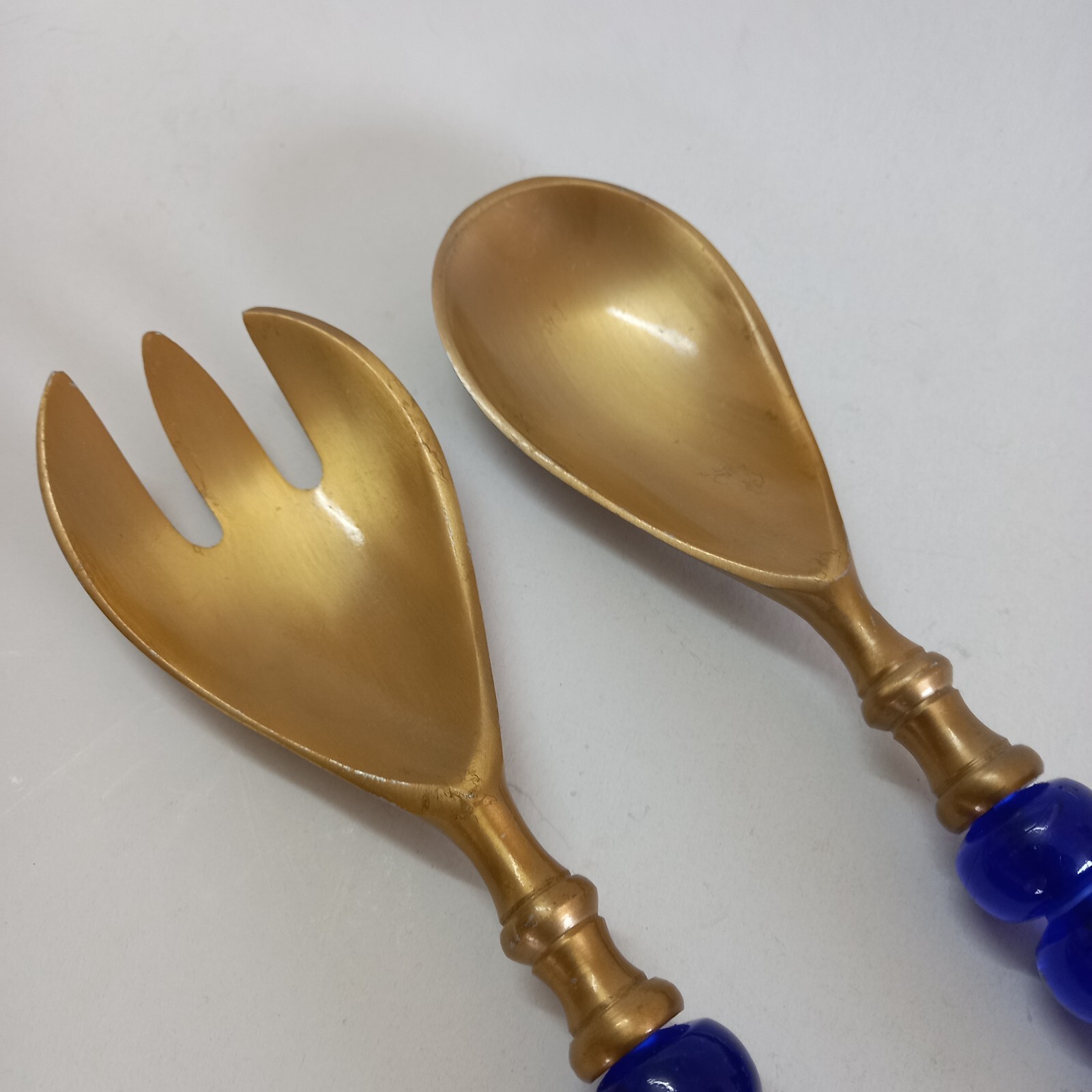 Salad Serving Spoon Fork Set Vintage Art Handles Blue Glass Pampered Chef No Box | eBay