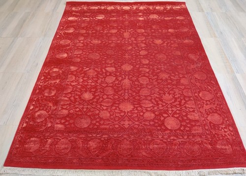 6'7"x9'10" Hand Knotted Red Area Rugs Living Room Indian Carpet Wool ...
