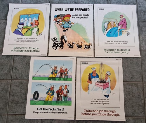 Lot 5 Vintage 1986 Workplace Humor Posters Herman Teamwork Safety | eBay