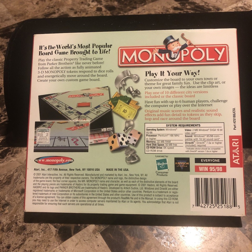 Monopoly PC Windows CD-ROM Software Computer Video Game Hasbro by Atari ...