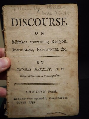 1759 Christopher Sower (Saur) Imprint. Germantown Printer. A Discourse ...