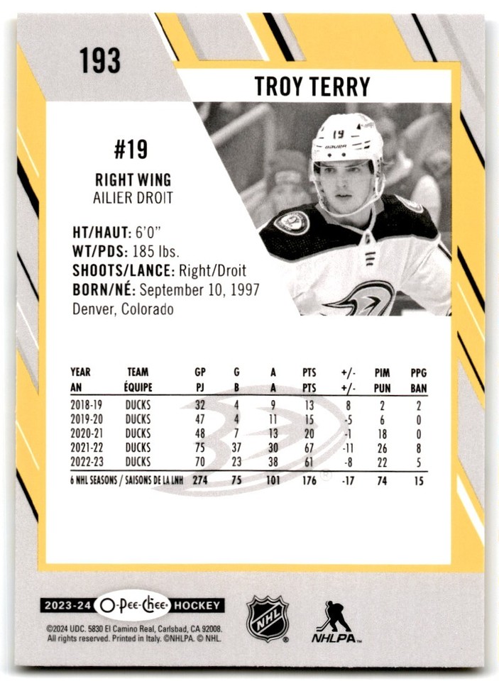 2023-24 O-Pee-Chee Troy Terry Anaheim Ducks #193 | eBay