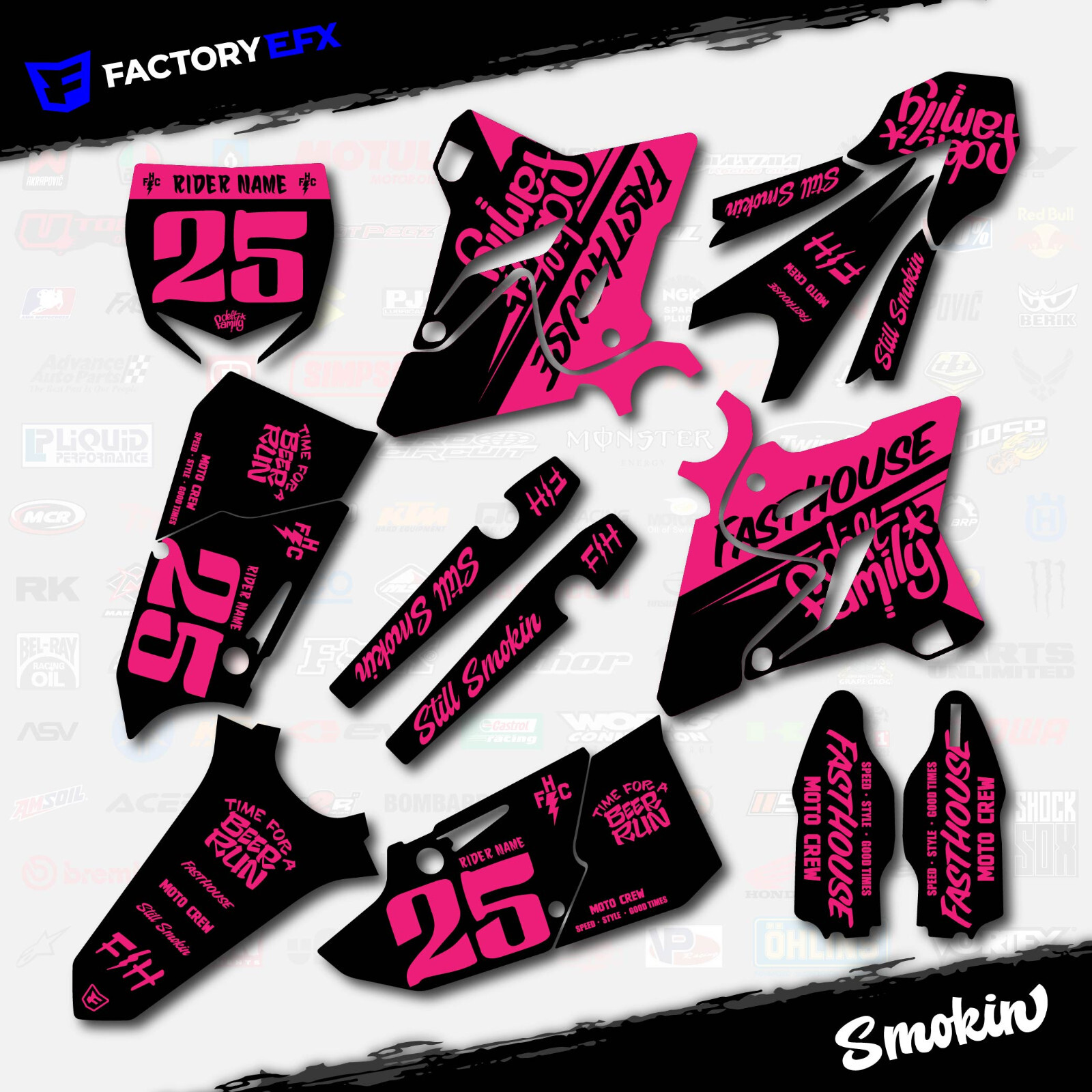 Black Pink Smokin Graphics Kit fits Yamaha Yz125 Yz250 15-21 Plates YZ ...