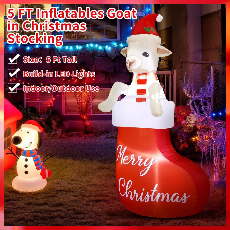 5Ft Christmas Inflatables Goat Outdoor Decoration Inflatables Goat in ...