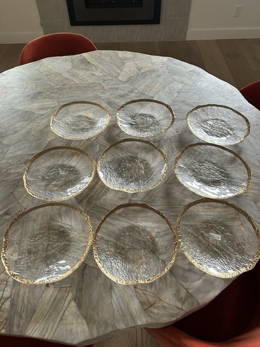 9 DINNER PLATES Glacier Ivv Crystal 10" Italian 10K gold trimmed glass ...