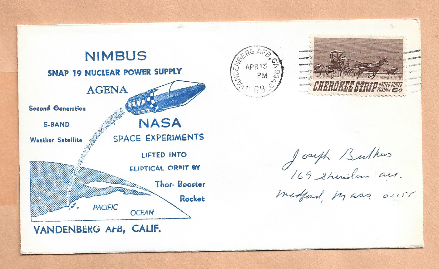 SNAP 19 NIMBUS AGENA LAUNCH APR 13,1969 VAFB SPACE COVER NASA | eBay UK