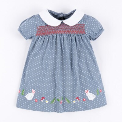 NEW Easter Bunny Rabbits Girls Smocked Blue Dress 2T 3T 4T 5T 6 7 | eBay