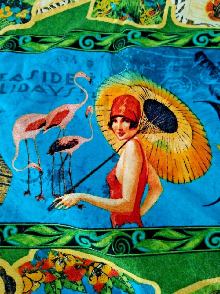 Curtain Valances Set Of 2 Blue Beach Summer Flamingo Fish Funky Retro ...