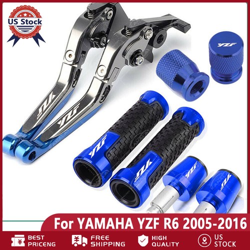 Blue CNC Handle Grips Cap Brake Clutch Levers Sets For YAMAHA YZF R6 ...