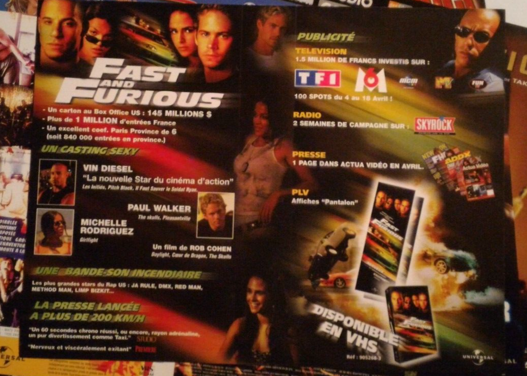 JAQUETTE VHS - FAST AND FURIOUS (2001) *UNIVERSAL* RECTO/VERSO ...