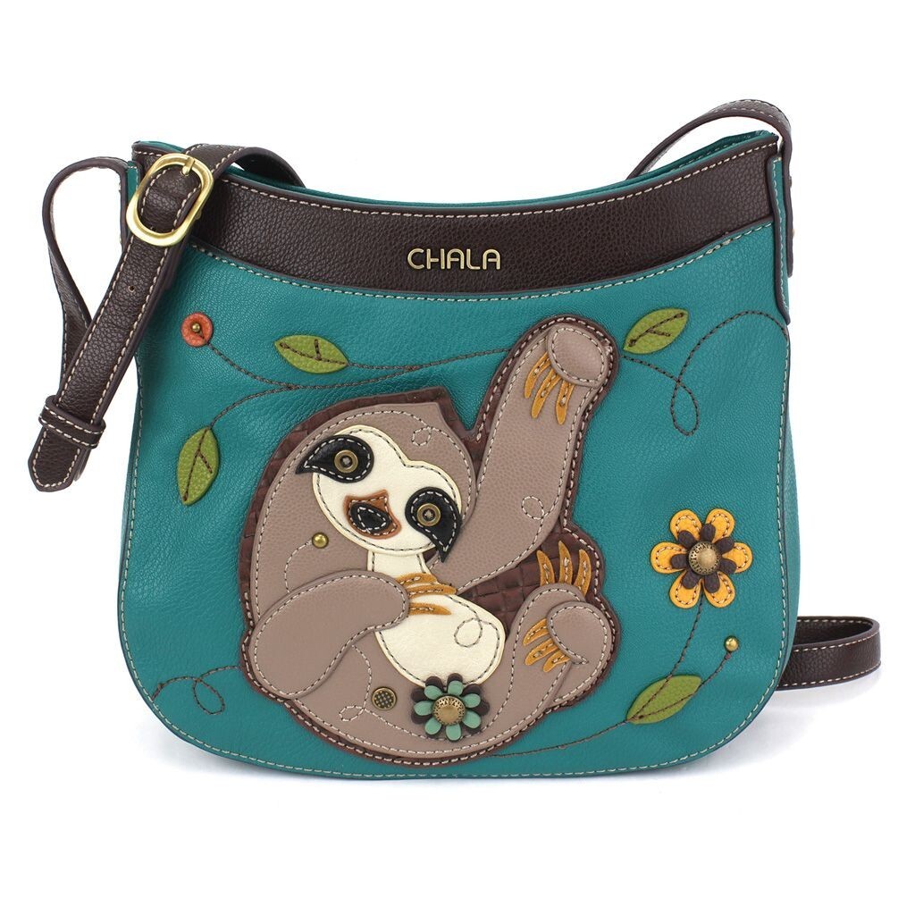 Chala Turquoise Blue Sloth Crescent Crossbody Tote Bag Purse Faux ...