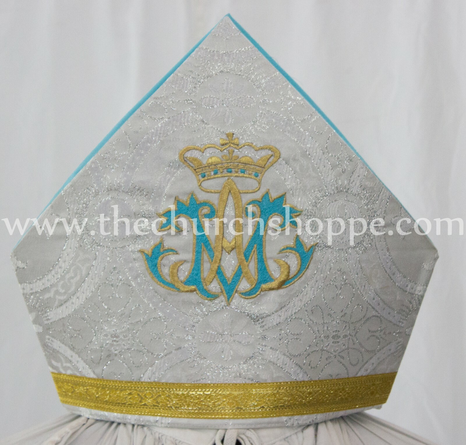 New Metallic Silver Mitre with AM (AVE MARIA) embroidery,mitra,Bishop's ...