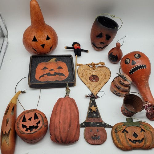 Lot of 14 Primitive Folk Art Halloween Ornaments – Jack-O'-Lanterns ...