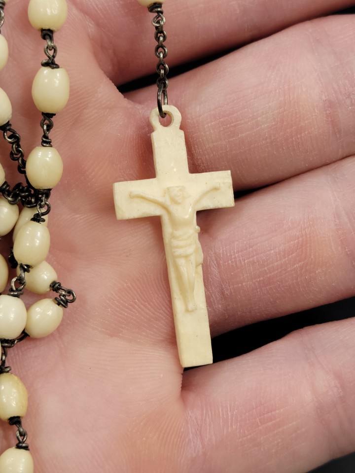 Antique Bone Bead w/ Cross Religious Rosary w/ Bag | eBay