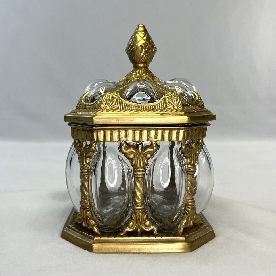 Vintage Baroque Brass & Hand Blown Bubble Glass Lidded Apothecary Jar ...